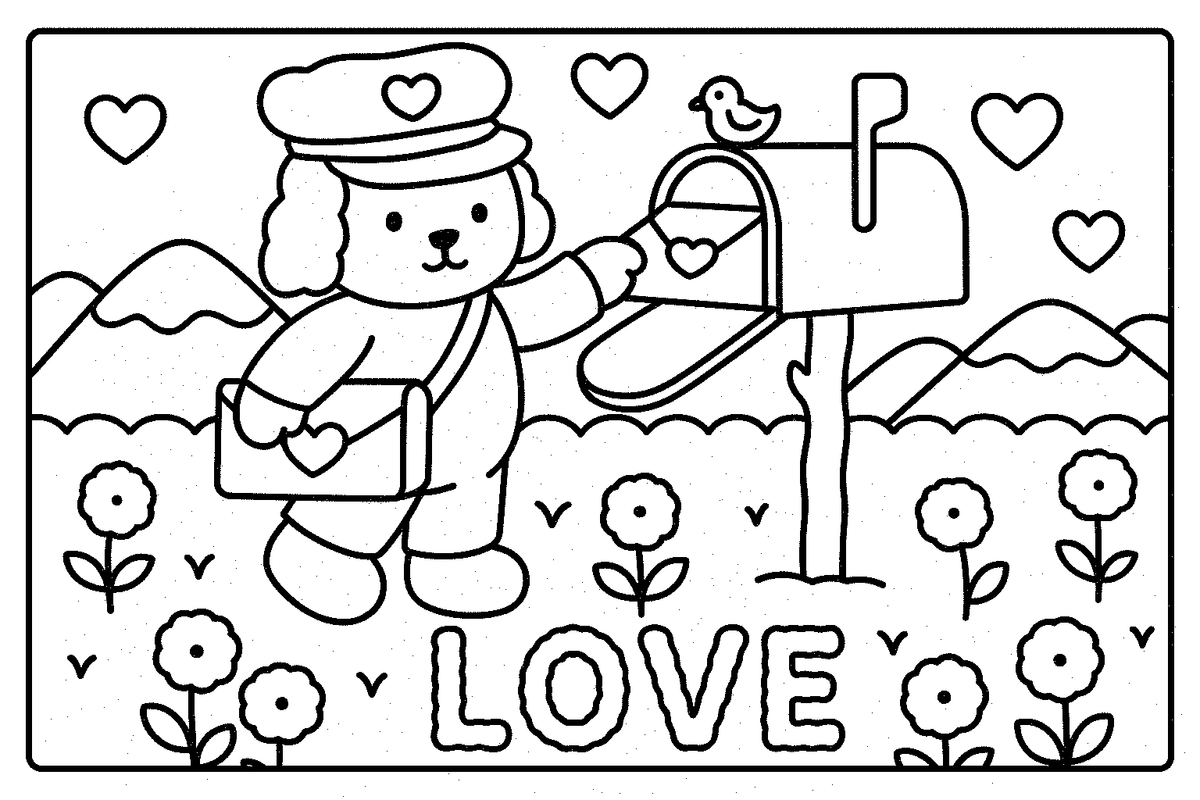 Postbote Bär mit Briefkasten | Kostenlose Ausmalbild